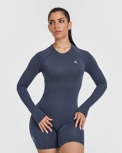 Long Sleeve Sports Top - Fitted Seamless True Blue | Oner Active US