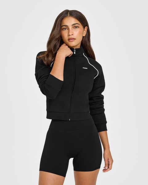 Jersey Tracksuit Zip Up Jacket in Black | Oner Active US
