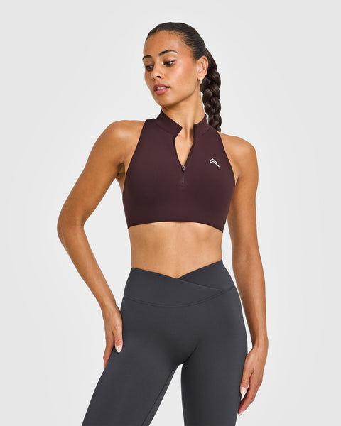 EasyLift™ Zip High Neck Sports Bra in Plum Brown | Oner Active US