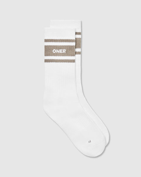 Varsity Long Crew Socks 1 Pack White/Moss Brown | Oner Active US